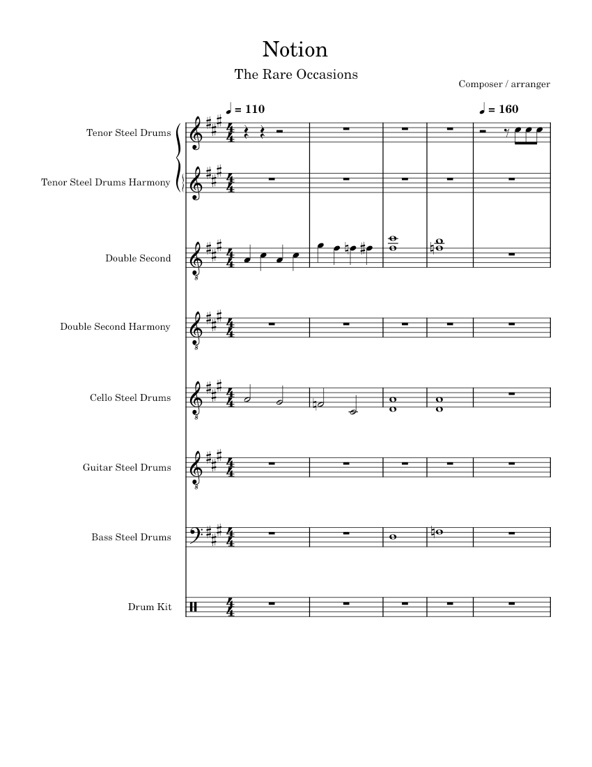 Notion – The Rare Occasions Sheet Music for Bass guitar, Drum group ...