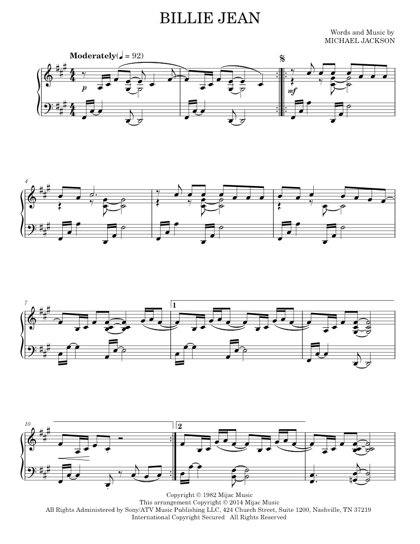 Play Official version of Billie jean Sheet Music by Michael Jackson for Piano | MuseScore.com