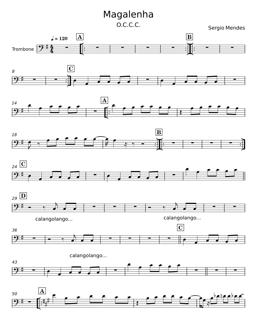 Magalenha - Sergio Mendes Sheet music for Trombone (Solo) | Musescore.com