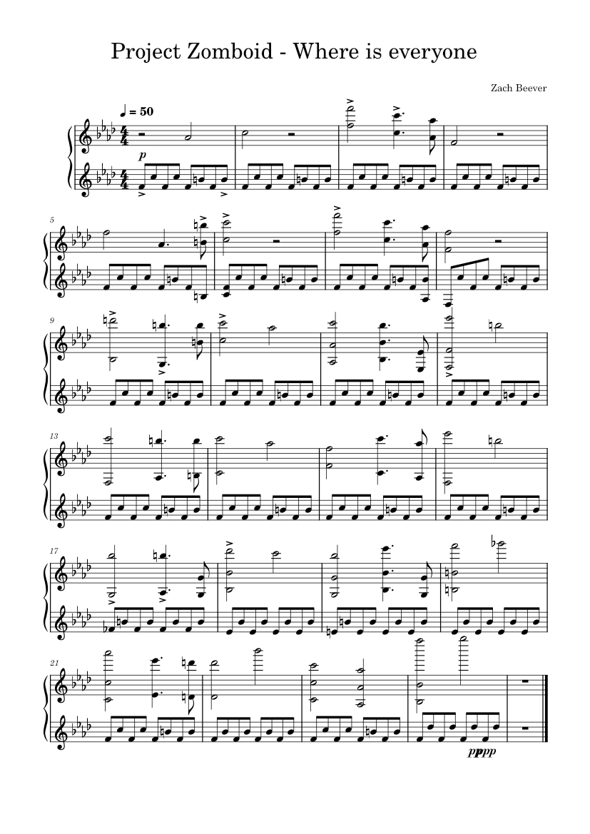 Project Zomboid - Where is everyone Sheet Music for Piano (Solo) Easy ...