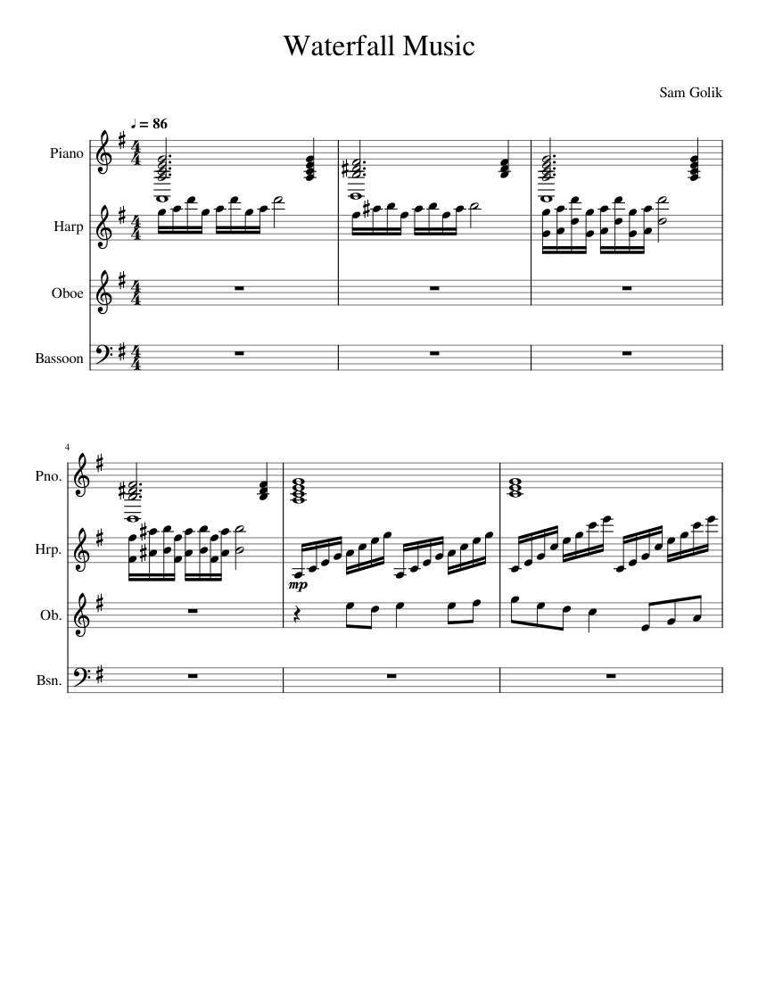 Waterfall_Music Sheet music for Piano, Oboe, Bassoon, Harp (Mixed ...