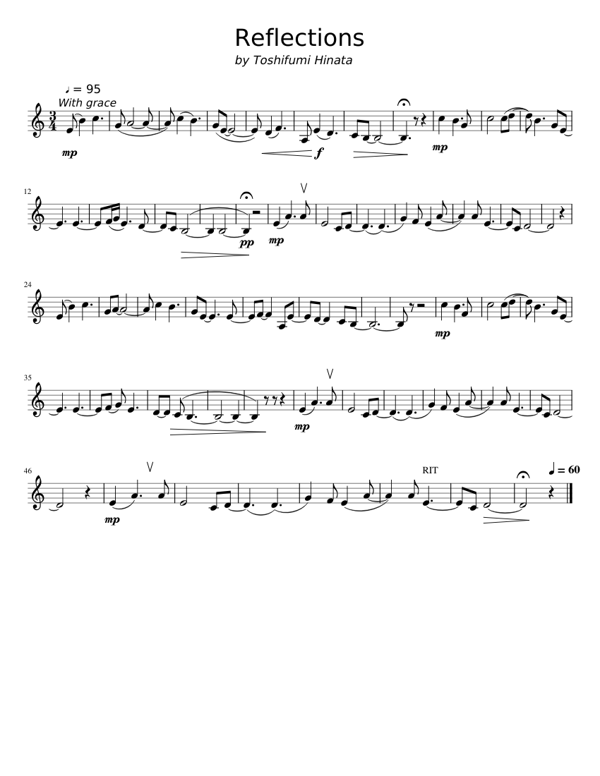 Reflections - Toshifumi Hinata Sheet Music for Violin (Solo ...