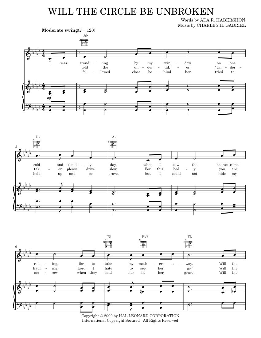 Will the Circle be Unbroken? Sheet music for Piano, Vocals by Charles ...