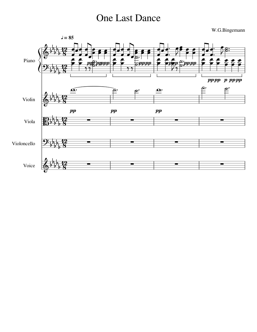 One Last Dance Sheet music for Piano, Violin, Viola, Voice (other ...