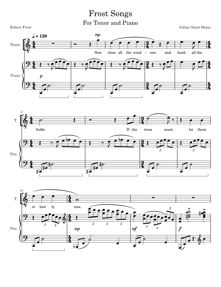 Frost Songs Sheet music for Piano, Vocals (Piano-Voice) | Musescore.com