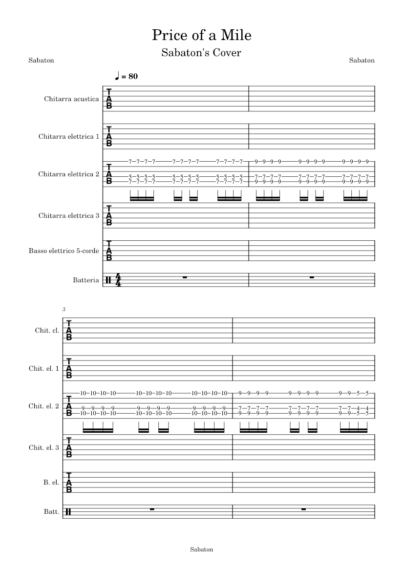 Price_of_a_Mile Sheet Music and Tab for Guitar, Bass guitar, Drum group ...