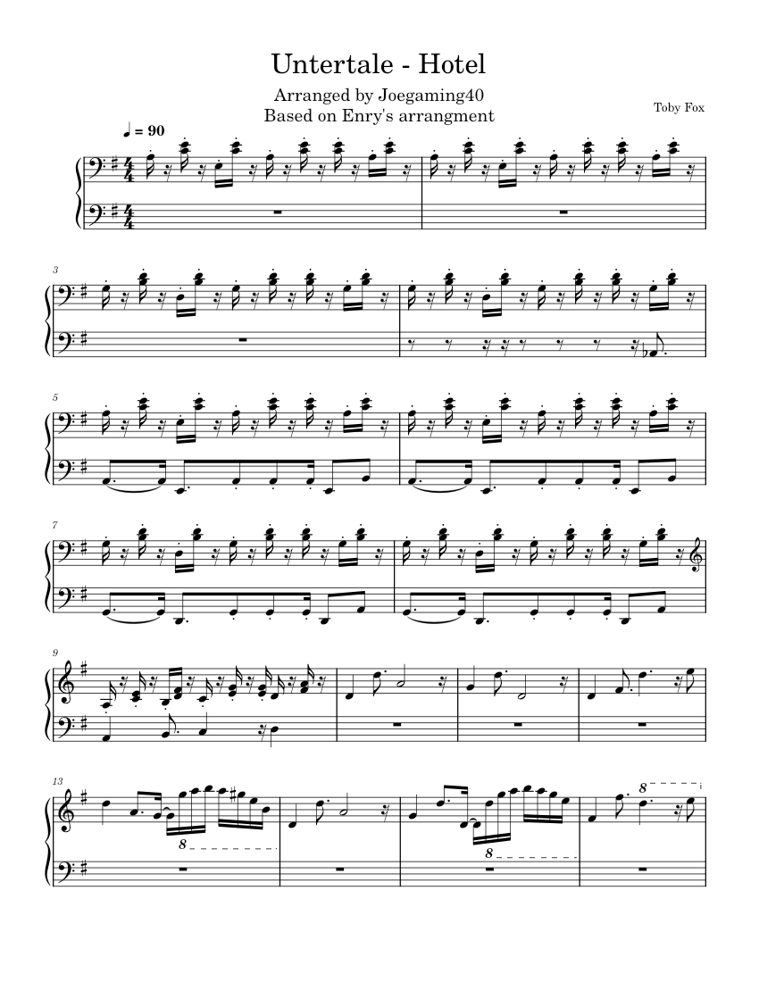 Hotel – Toby Fox (Easy) Sheet music for Piano (Solo) | Musescore.com