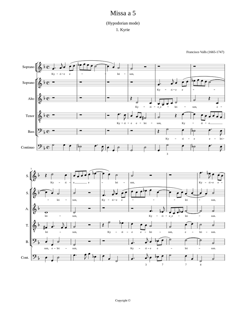 Missa a 5 (hypodorian mode) - Francisco Valls Sheet music for Bass ...