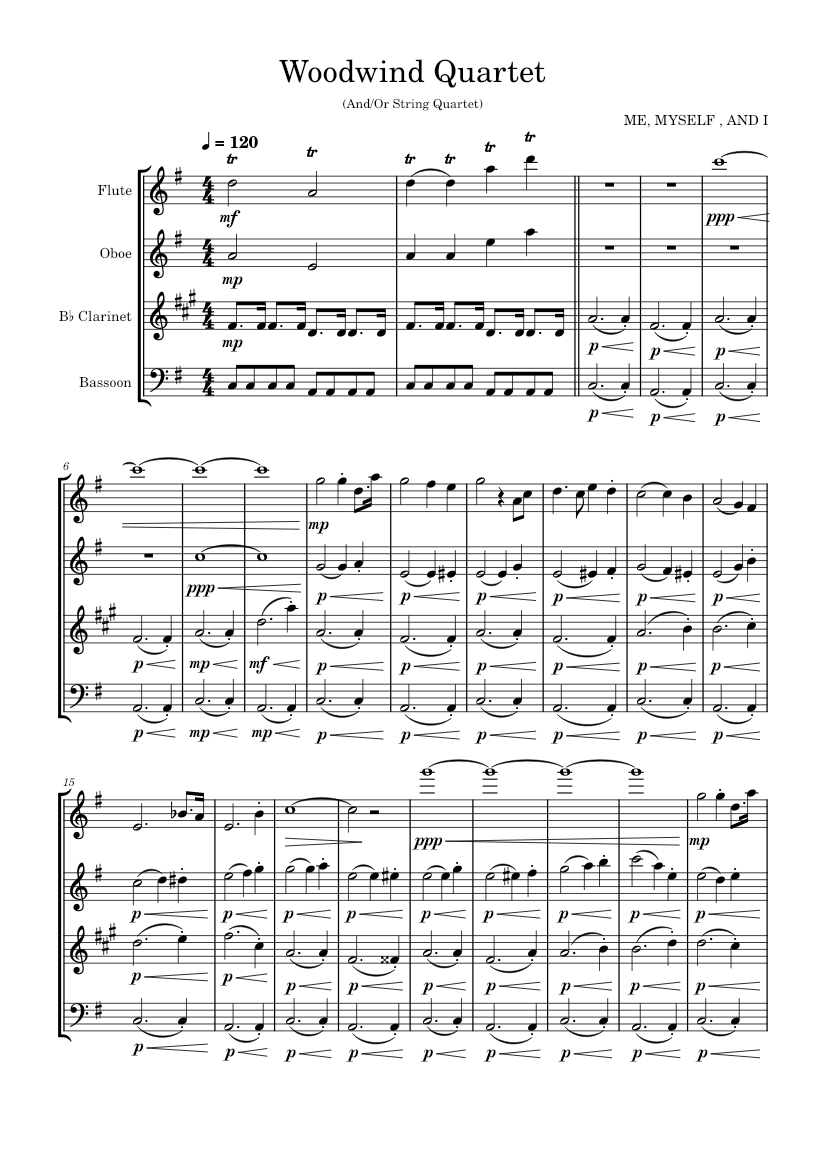 Woodwind Quartet Sheet music for Flute, Oboe, Clarinet in b-flat ...