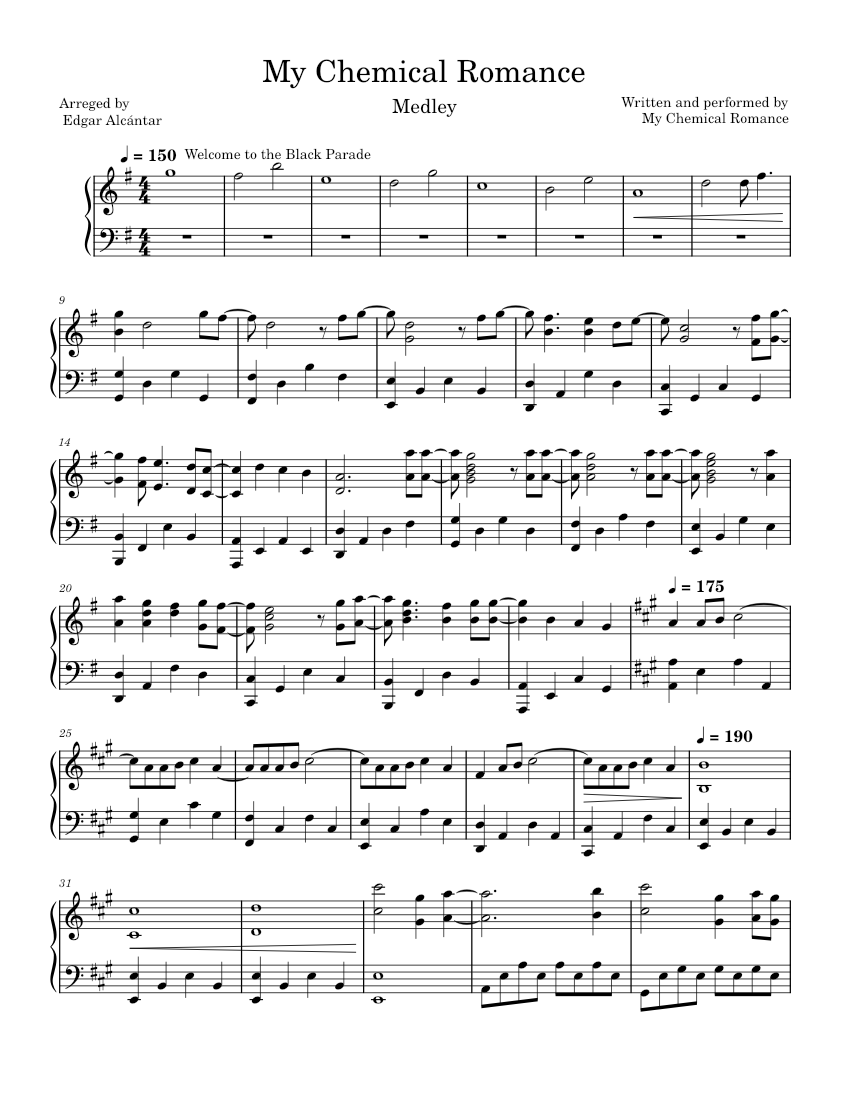 My Chemical Romance Medley Sheet Music For Piano Solo Musescore My Chemical Romance Medley Sheet Music For Piano Solo Musescore