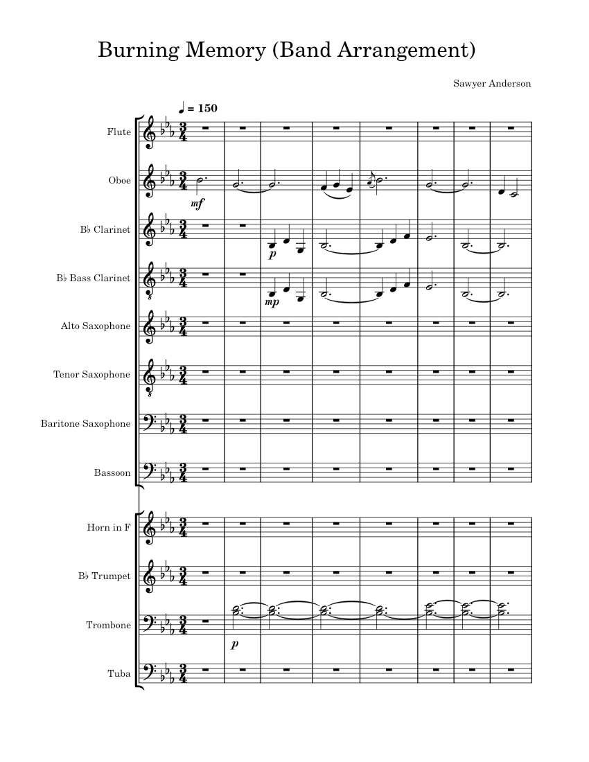 Burning Memory (Band Arrangement) Sheet music for Trombone, Tuba, Flute, Oboe & more instruments ...