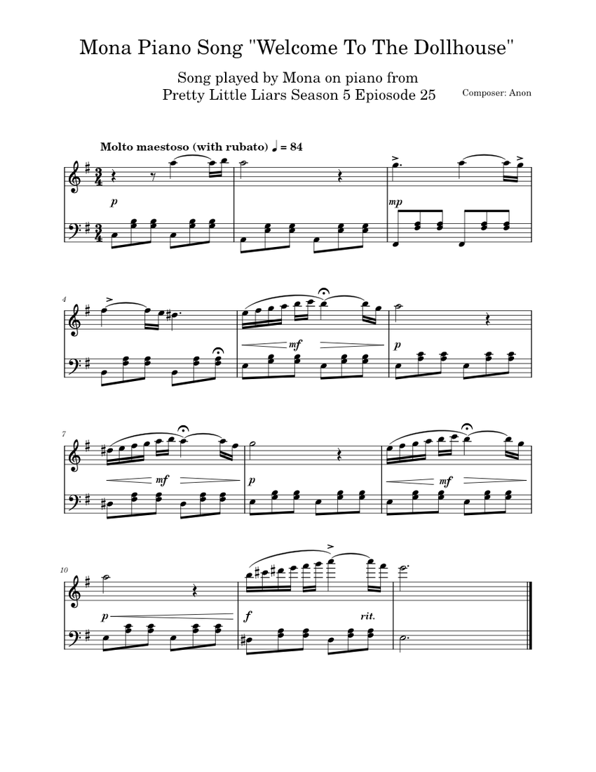 Mona Piano Song Sheet music for Piano (Solo) | Download and print in ...