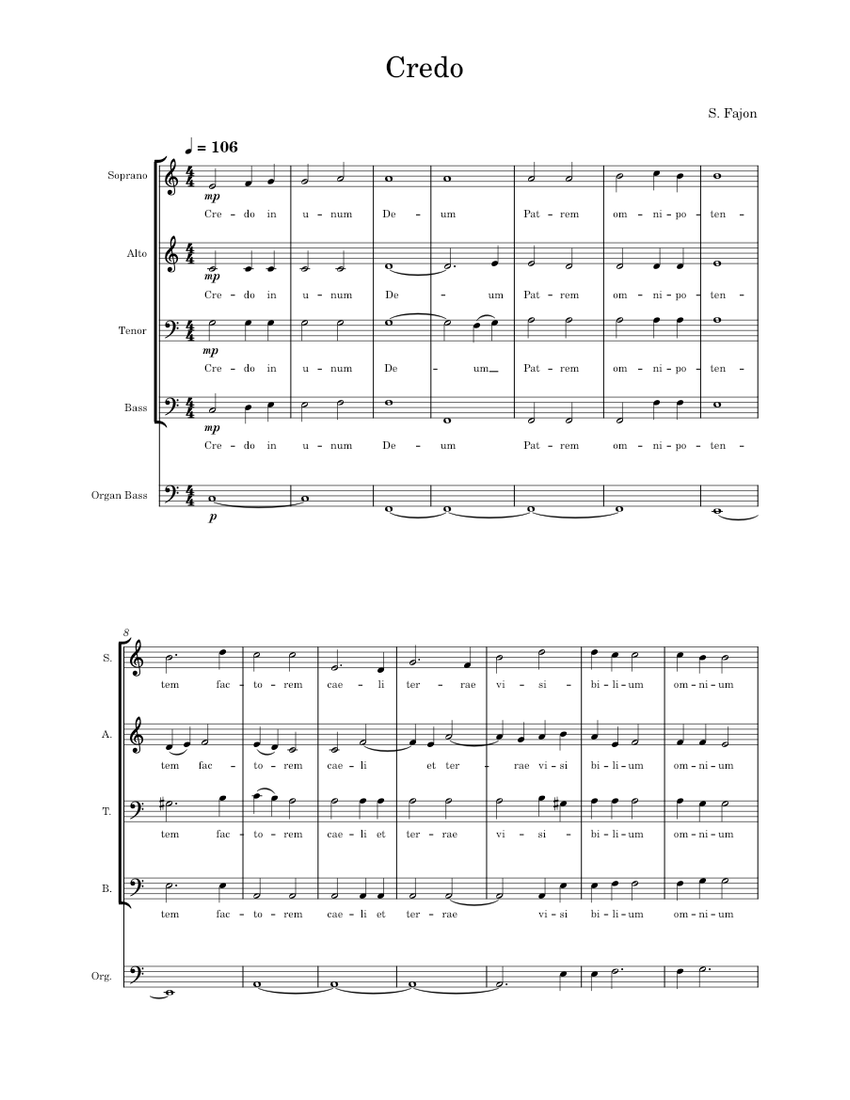 Credo - S. Fajon Sheet music for Soprano, Alto, Tenor, Bass voice ...
