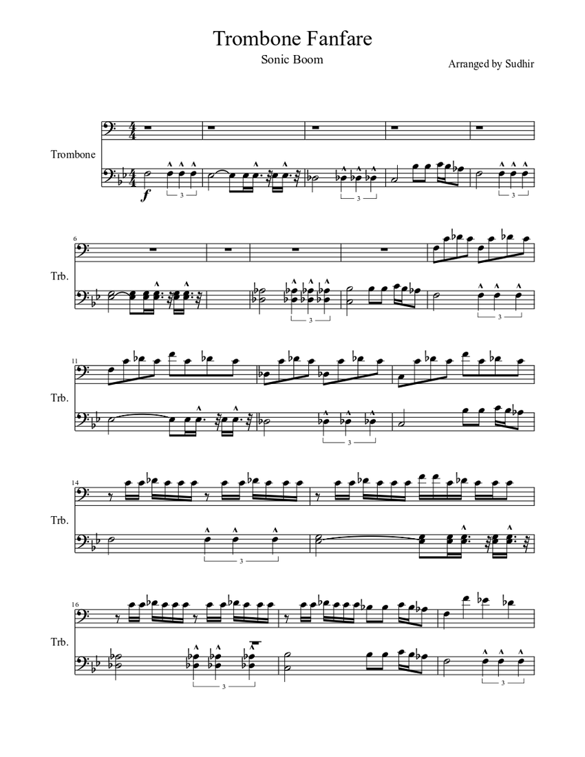 Trombone Fanfare (Sonic Boom) Sheet music for Trombone (Solo ...