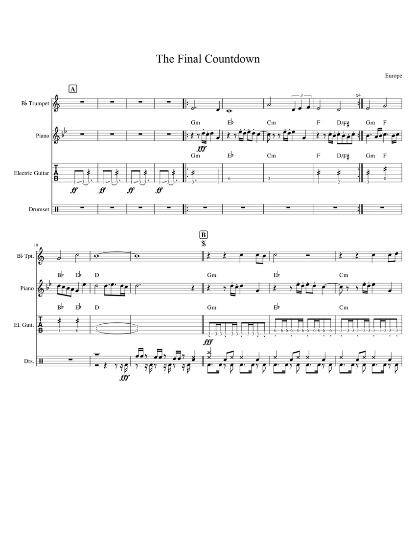 The Final Countdown - Artcàdia - La Comba Sheet music for Piano ...