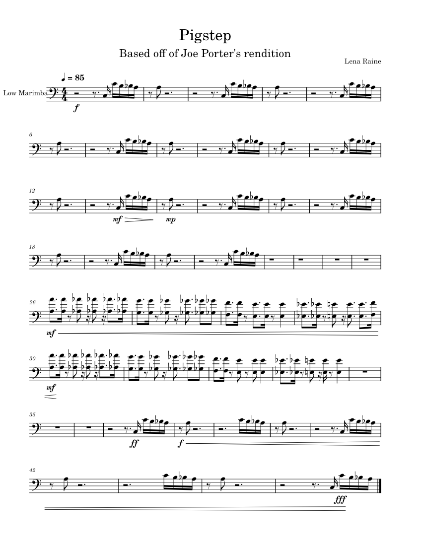 Pigstep – Lena Raine pig bass marim Sheet music for Marimba (Solo ...