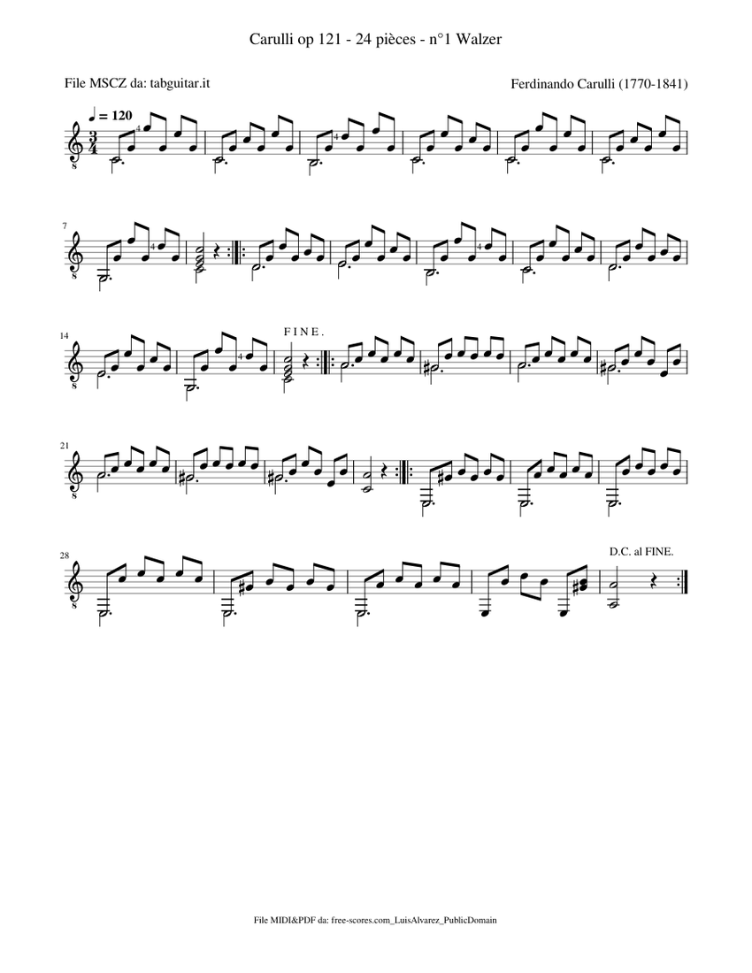 Carulli op 121 - 24 pièces - n°1 Walzer Sheet music for Guitar (Solo) | Musescore.com