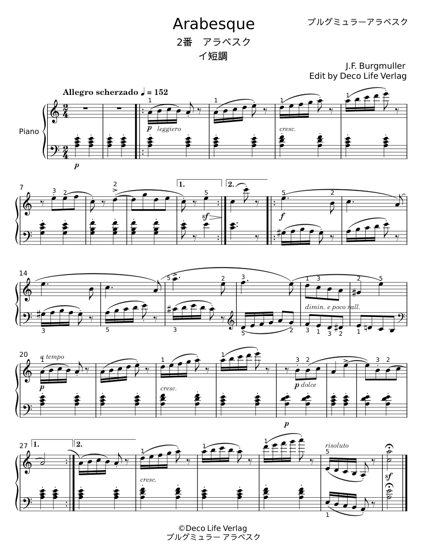 Arabesque, Op. 100, No. 2 - Friedrich Burgmüller Sheet music for Piano ...