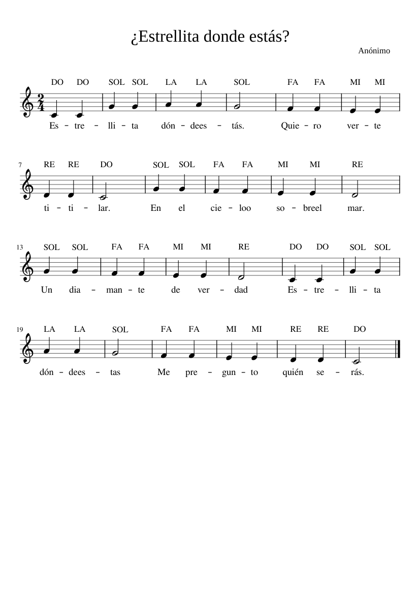 Estrellita dónde estás – Misc Traditional Sheet music for Piano (Solo ...
