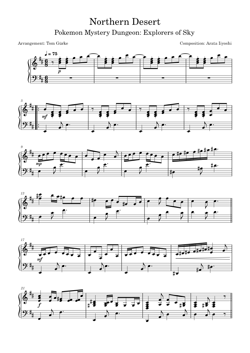 Northern Desert – Pokemon Mystery Dungeon: Explorers Sky | Piano Cover Sheet music for Piano ...