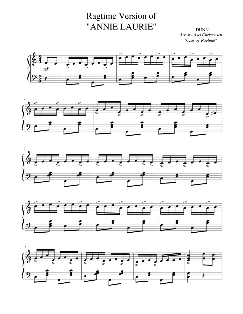 Ragtime Version of "Annie Laurie" (1915) Sheet music for Piano (Solo ...