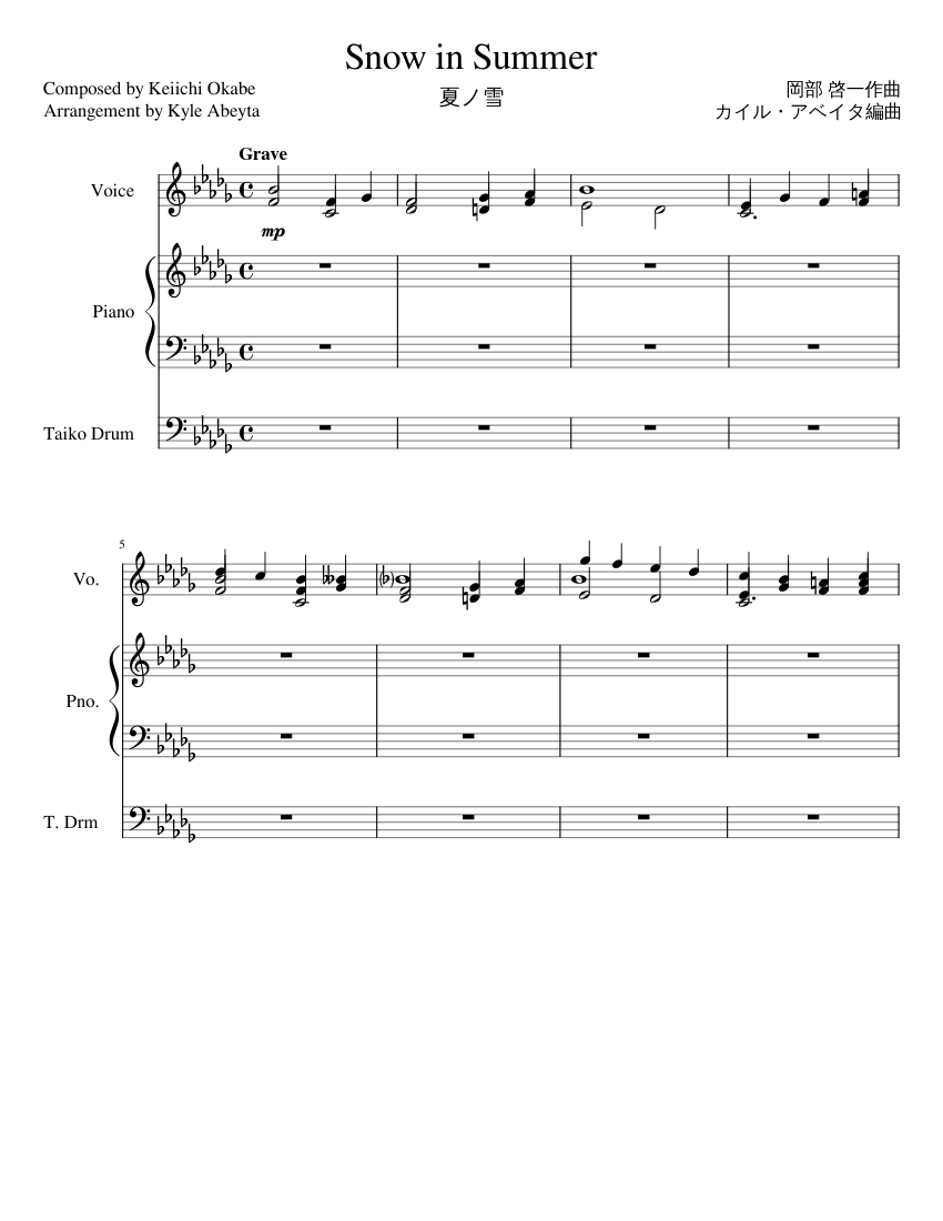 Snow in Summer Sheet music for Piano, Vocals, Timpani (Piano-Voice ...
