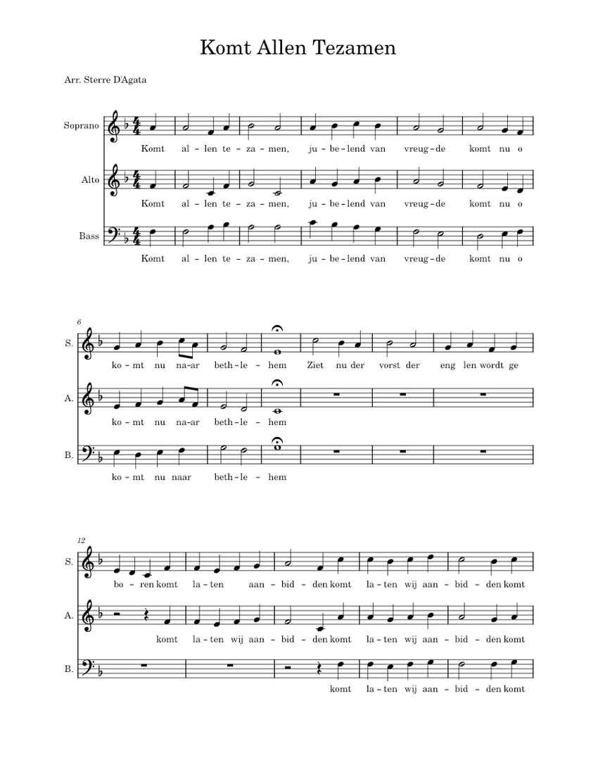 O come, all ye faithful – Joseph Barnby Komt Allen Tezamen SAB Sheet ...