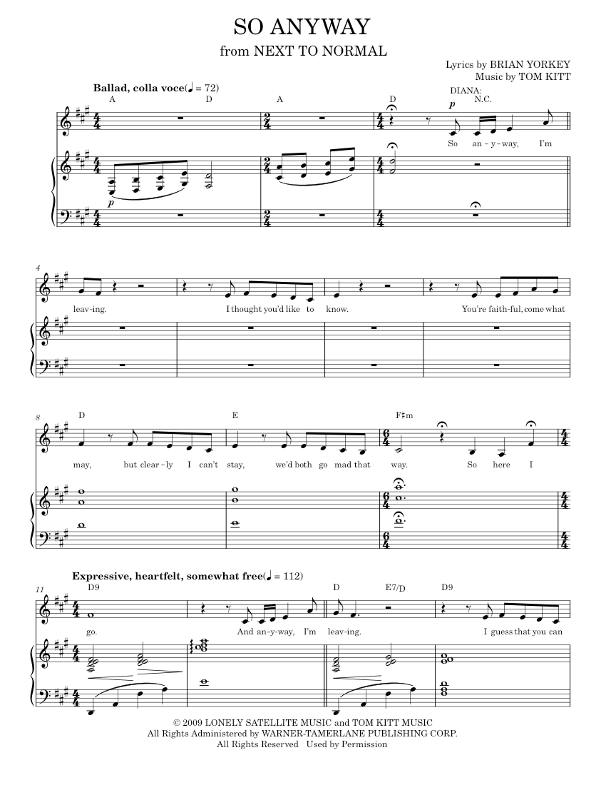 Play Official version of So anyway Sheet Music by Next To Normal for ...