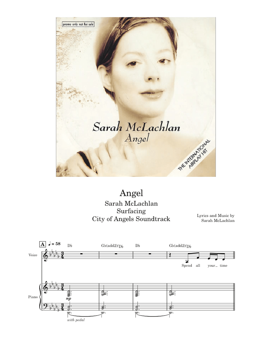 Angel - Sarah McLachlan Sheet music for Piano, Vocals (Piano-Voice ...
