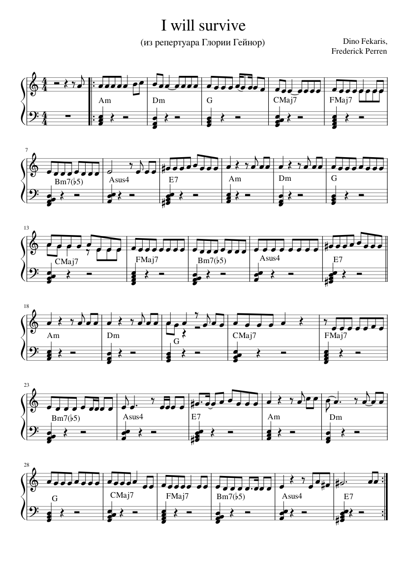 I will survive – Gloria Gaynor I will survive Sheet Music with Chords ...