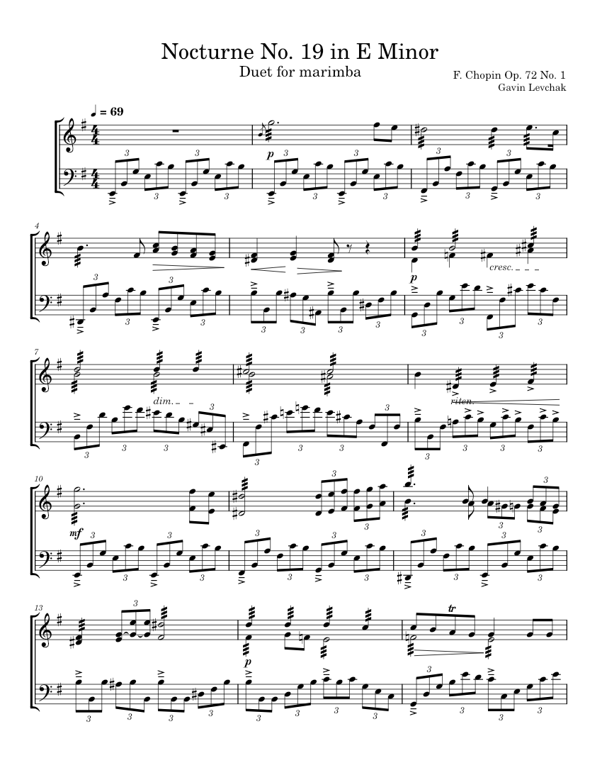 Nocturne in E minor, Op.72 No.1 – Frédéric Chopin Sheet music for Marimba (Percussion Duet ...