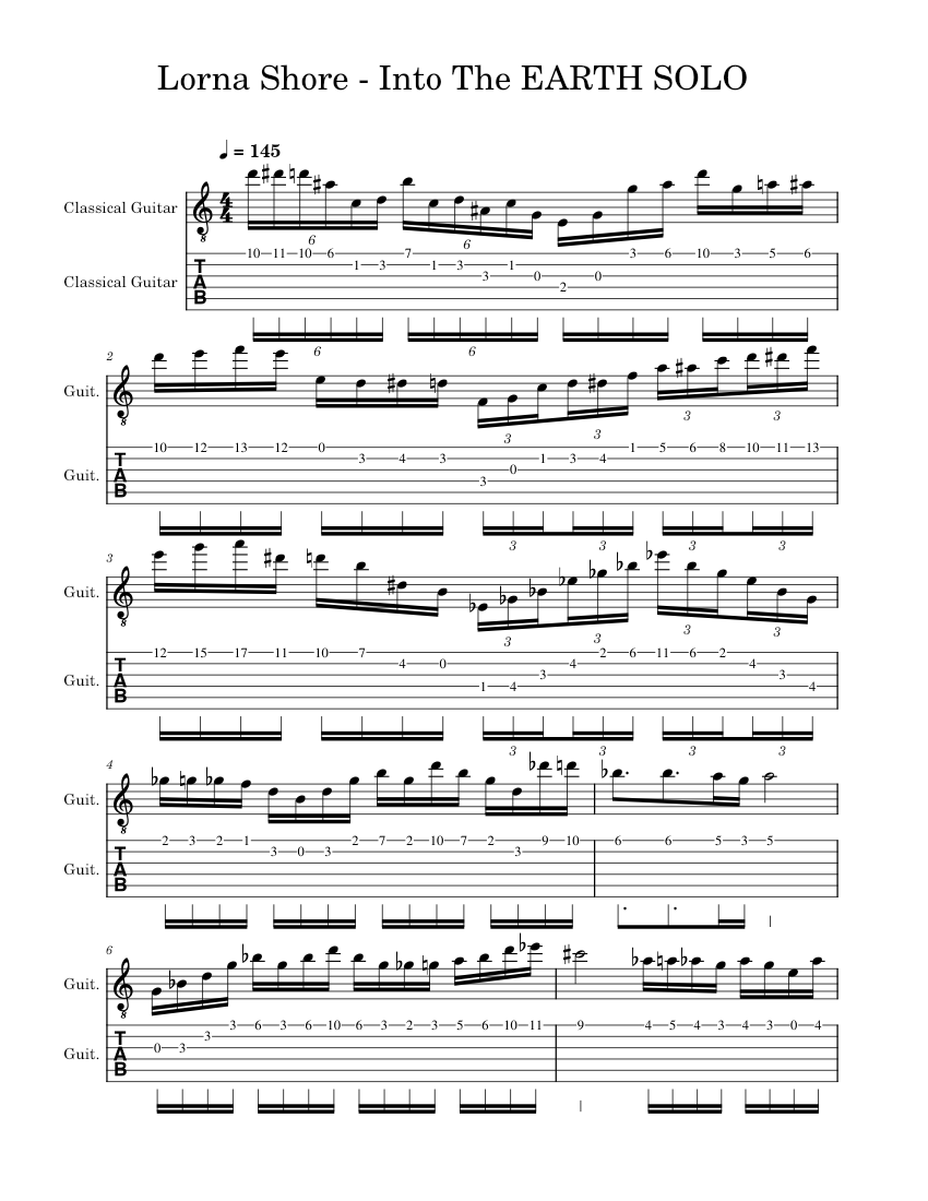 Into The Earth - Lorna Shore (Solo Only) Sheet Music and Tab for Guitar ...