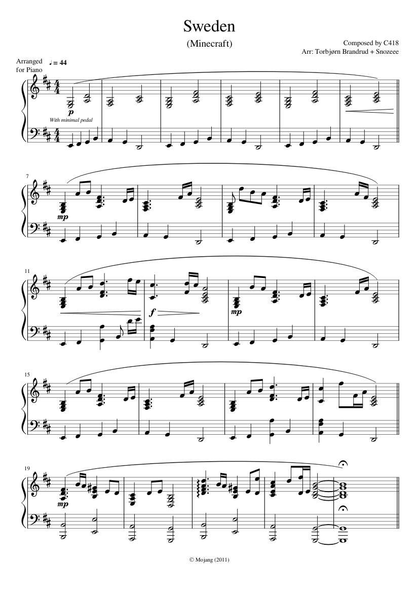 Minecraft Volume Alpha: Sweden (Full Piece) Sheet Music for Piano (Solo ...