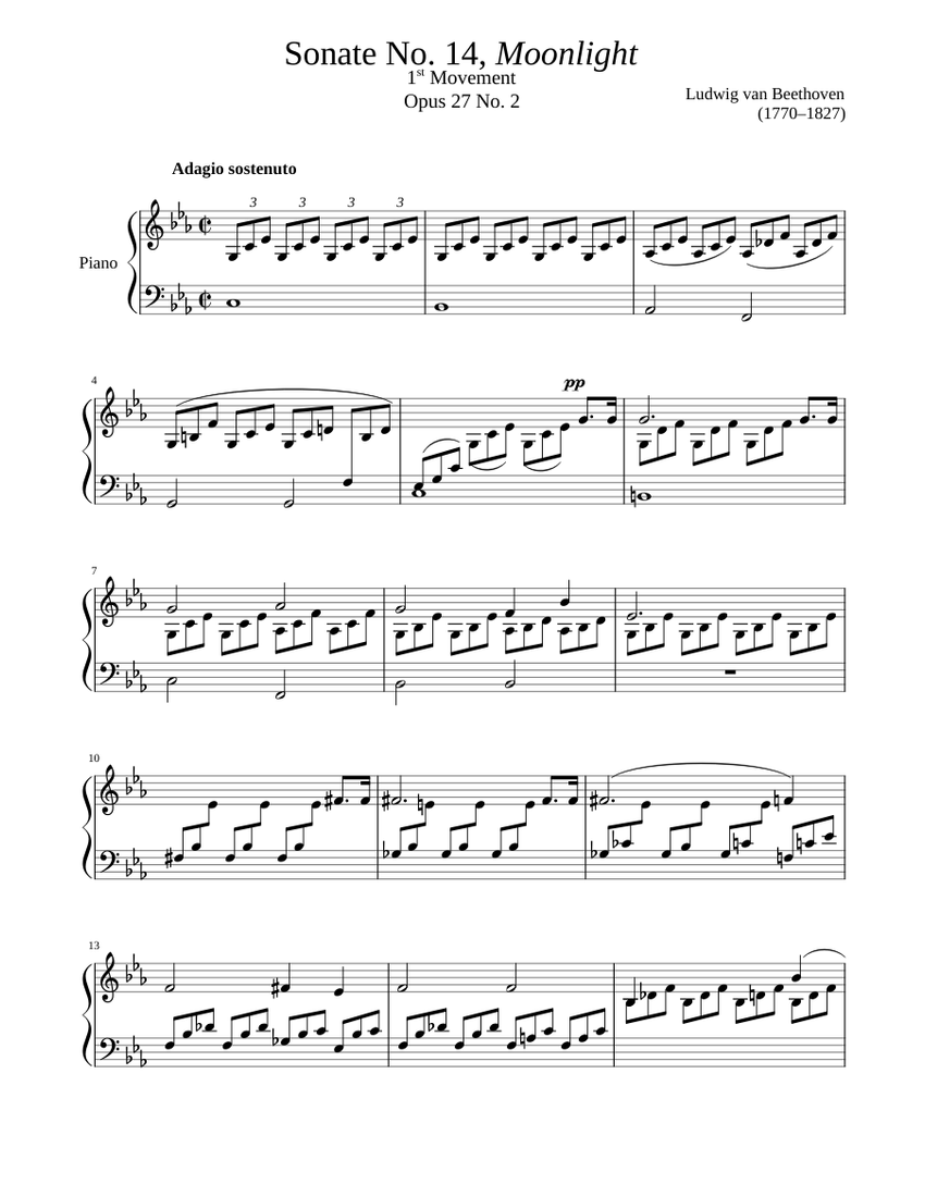 Moonlight Sonata Beethoven Sheet music for Piano (Solo) | Musescore.com