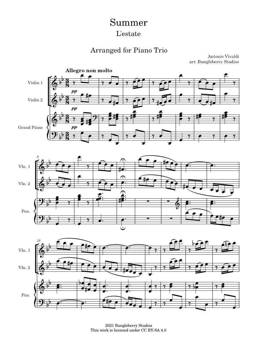 Summer Sheet music for Piano, Violin (Piano Trio) | Musescore.com
