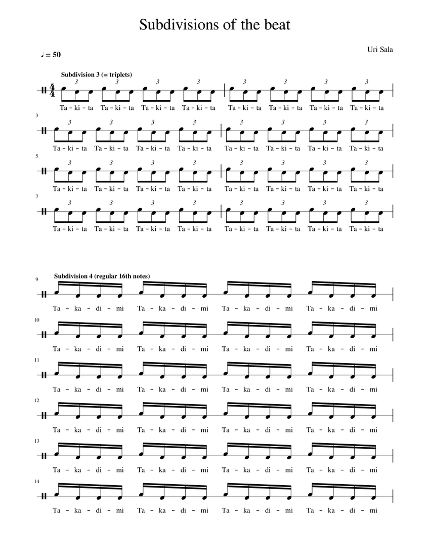 Subdivisions of the beat Sheet music for Woodblock (Solo) | Musescore.com