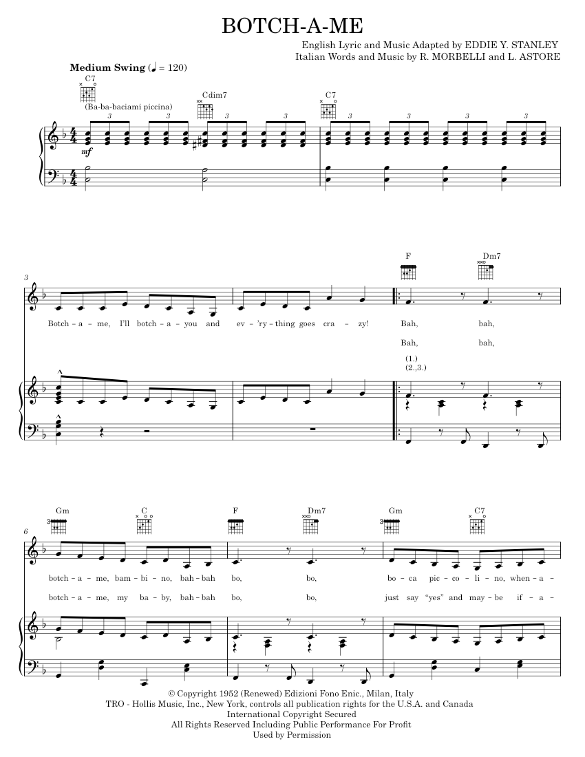 Play Official version of Botch-A-Me (Ba-Ba-Baciami Piccina) sheet music ...
