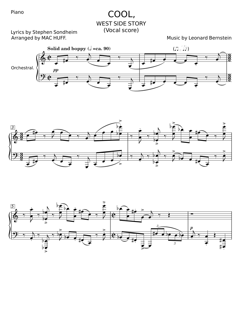 Cool - West Side Story - Leonard Bernstein Sheet Music for Piano (Solo ...