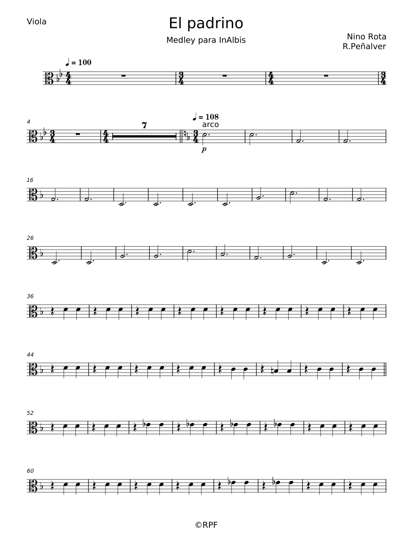 El Padrino - Nino Rota Sheet music for Viola (Solo) | Musescore.com