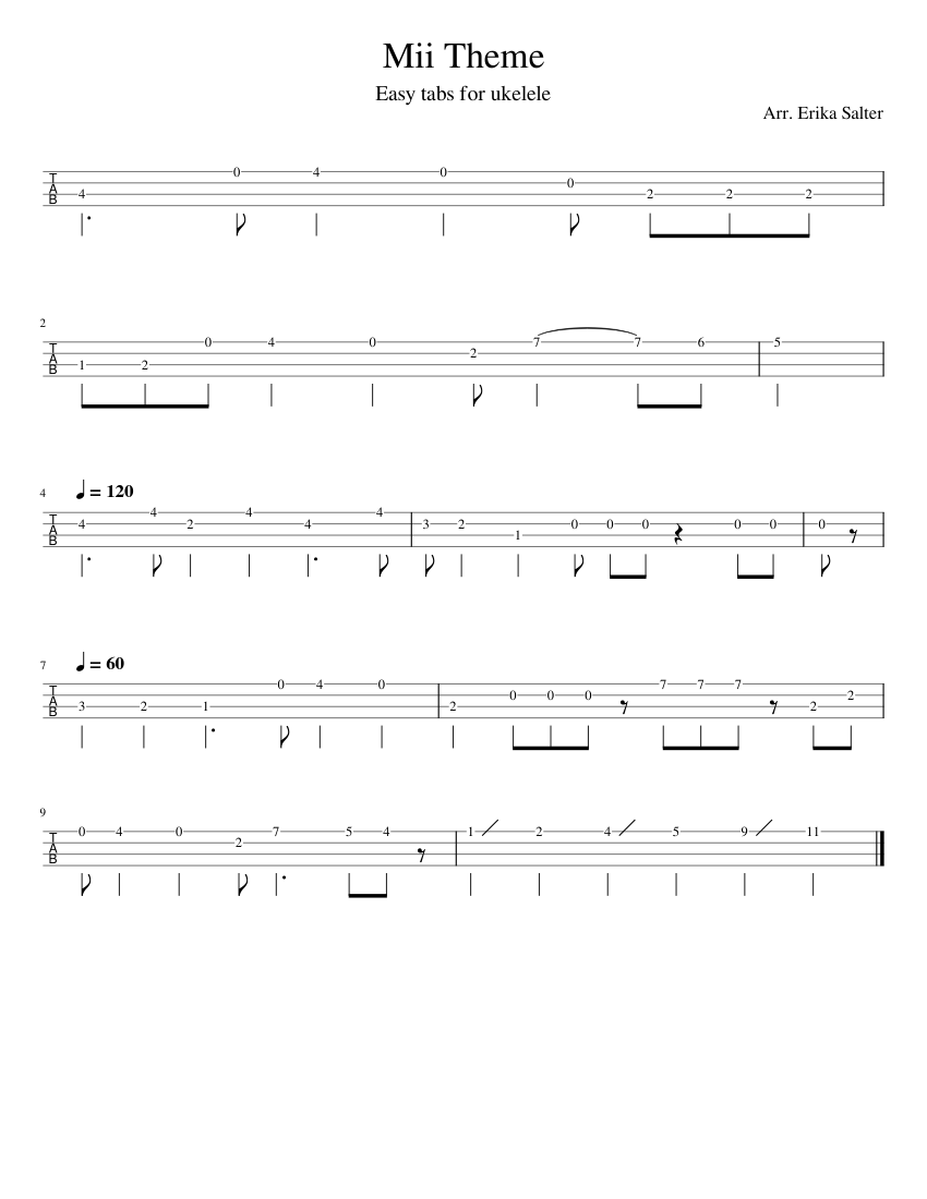 Mii Channel Theme - Arr. Bananaboatsarefunny123 Sheet music for Ukulele ...