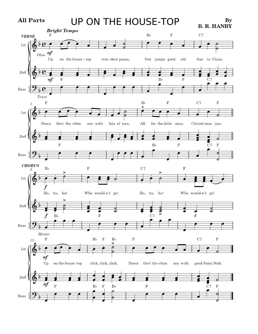 Up on the House Top – Benjamin Russell Hanby Sheet music for Accordion ...