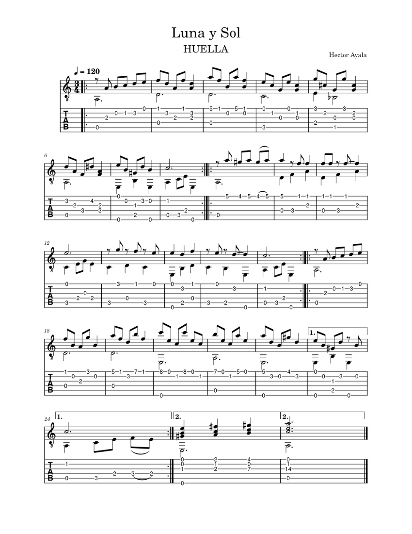 Luna y Sol – Héctor Ayala Luna y sol Sheet music for Guitar (Solo ...