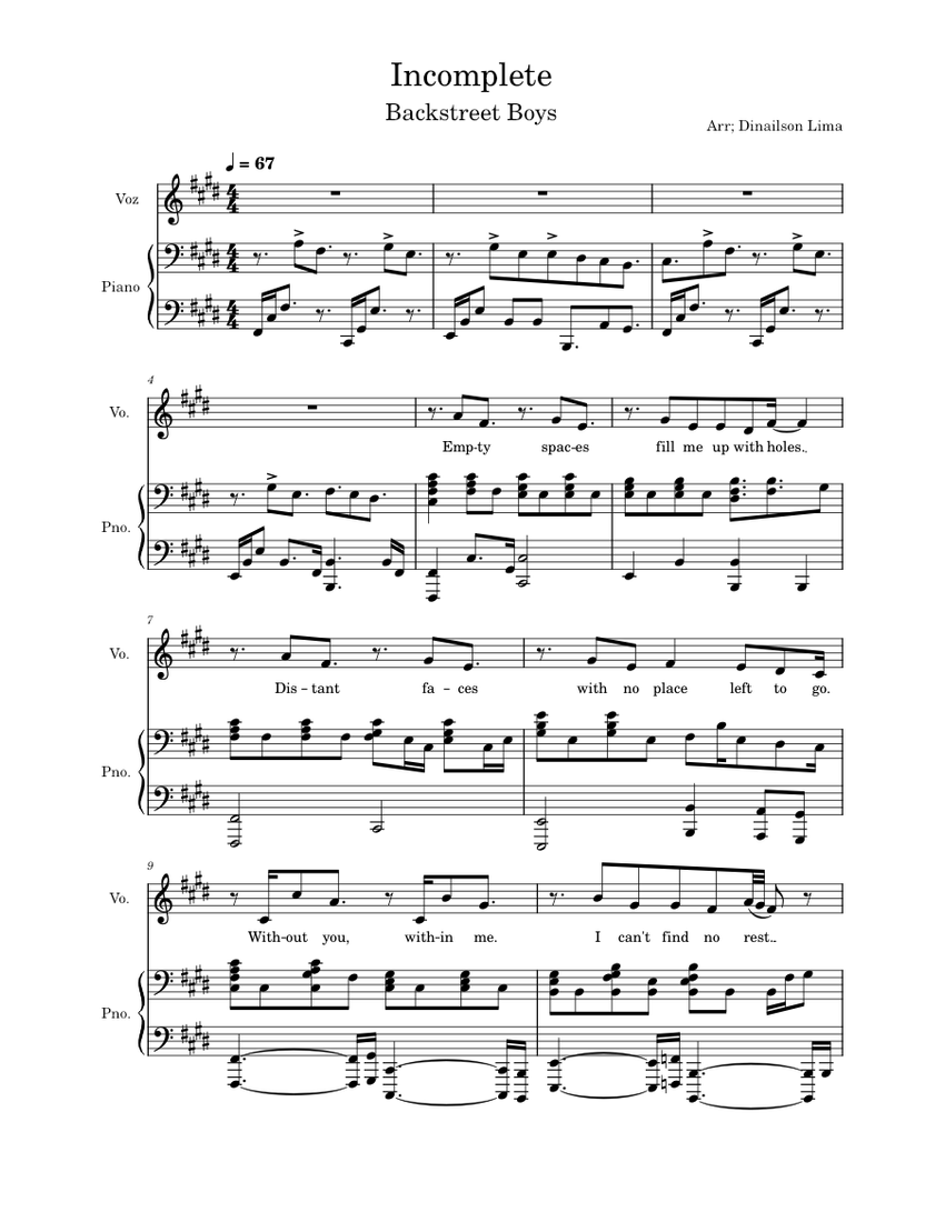 Incomplete – Backstreet Boys Sheet music for Piano, Vocals (Piano-Voice ...