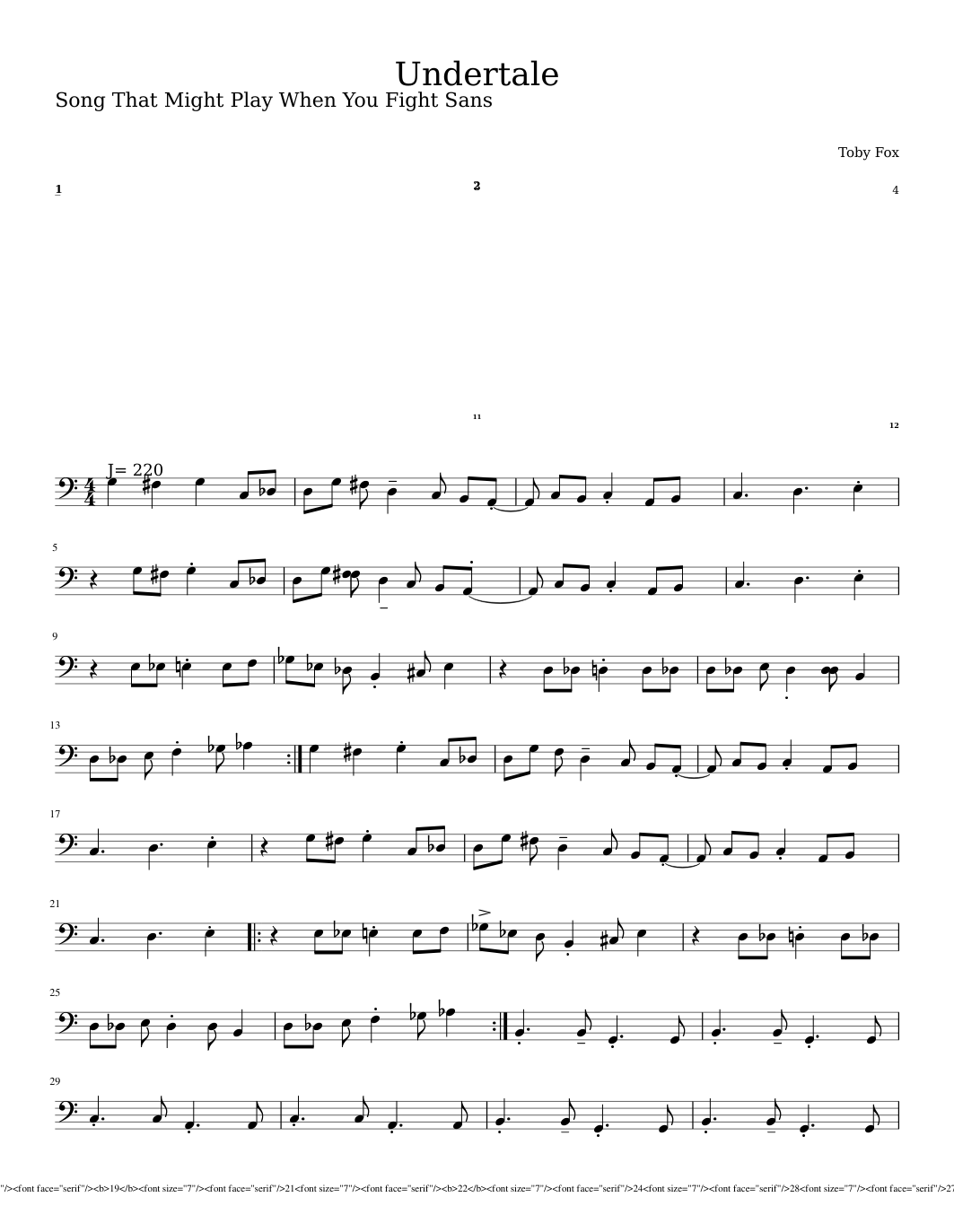 Song That Might Play When You Fight Sans Sheet music for Trombone (Solo ...