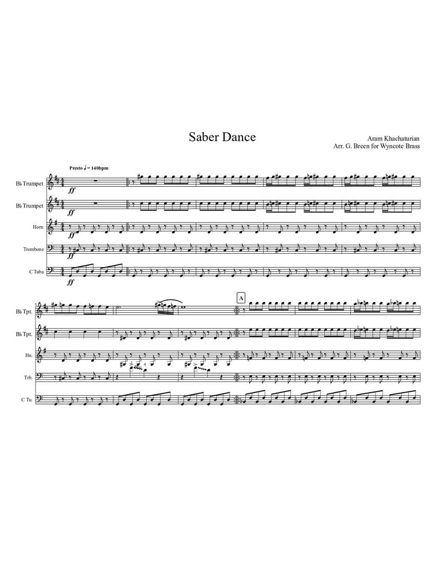 Saber Dance Sheet music for Trombone, Tuba, Trumpet other (Mixed ...