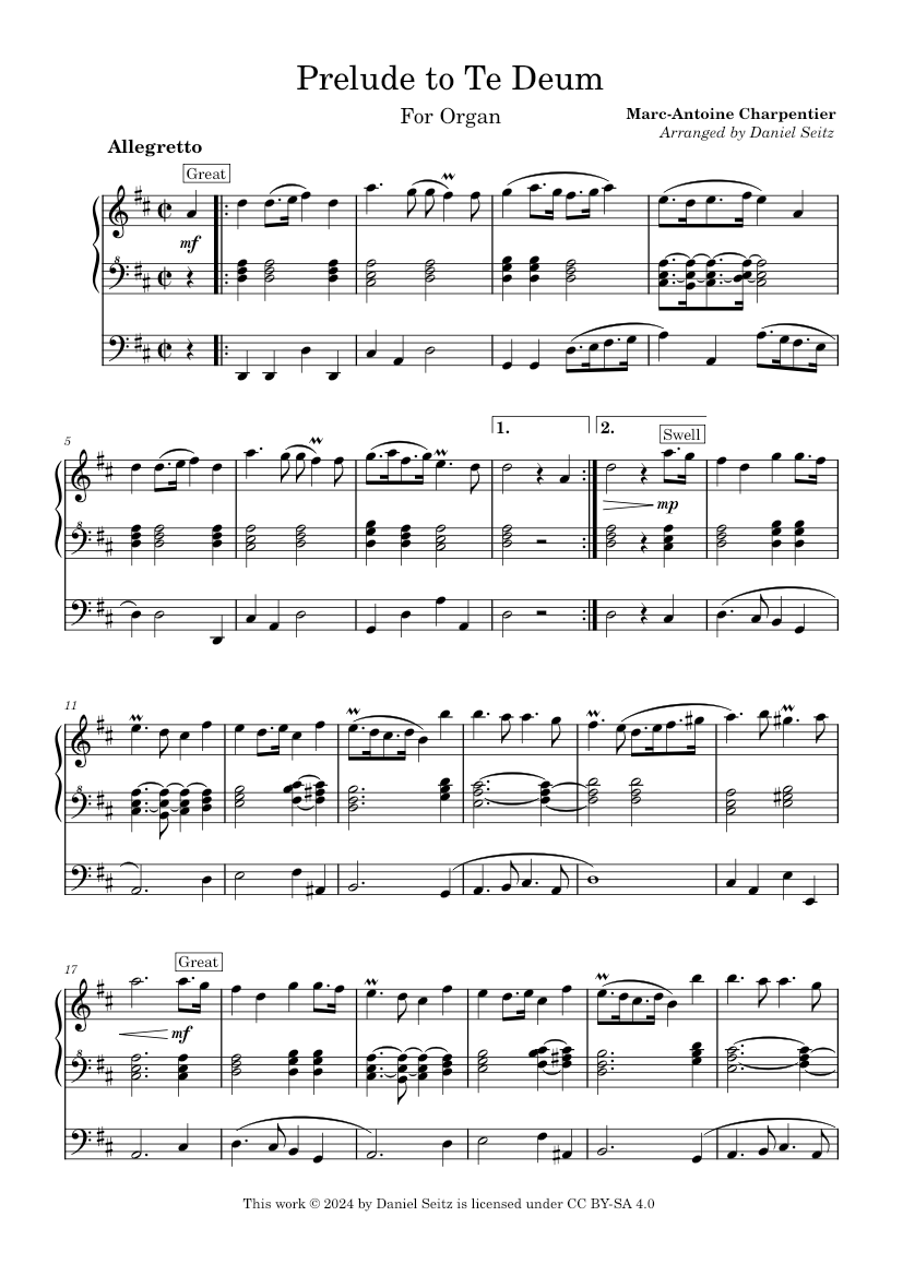 Prelude to Te Deum - Marc-Antoine Charpentier Sheet Music for Organ (Solo) | MuseScore.com