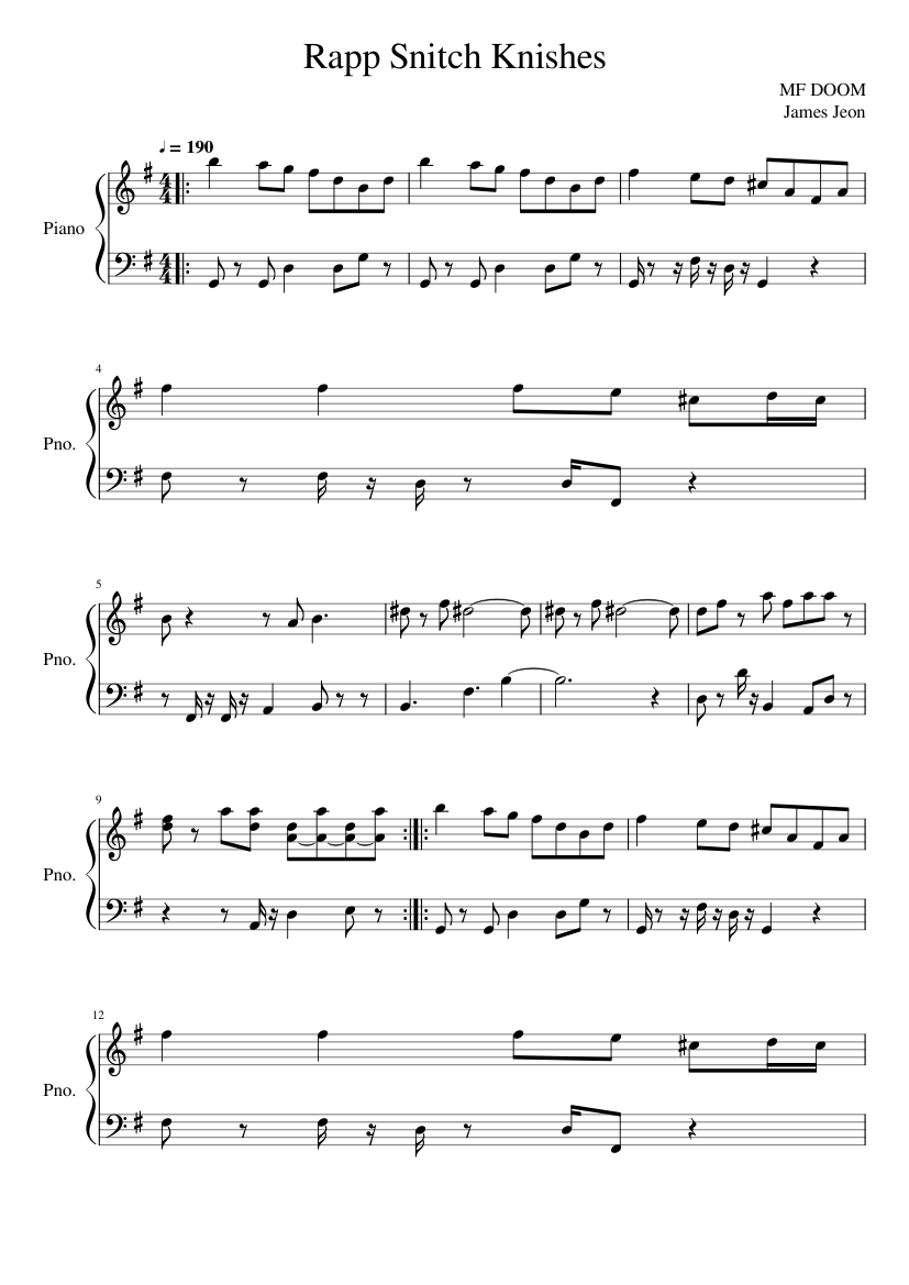 Rapp Snitch Knishes - MF DOOM - piano tutorial