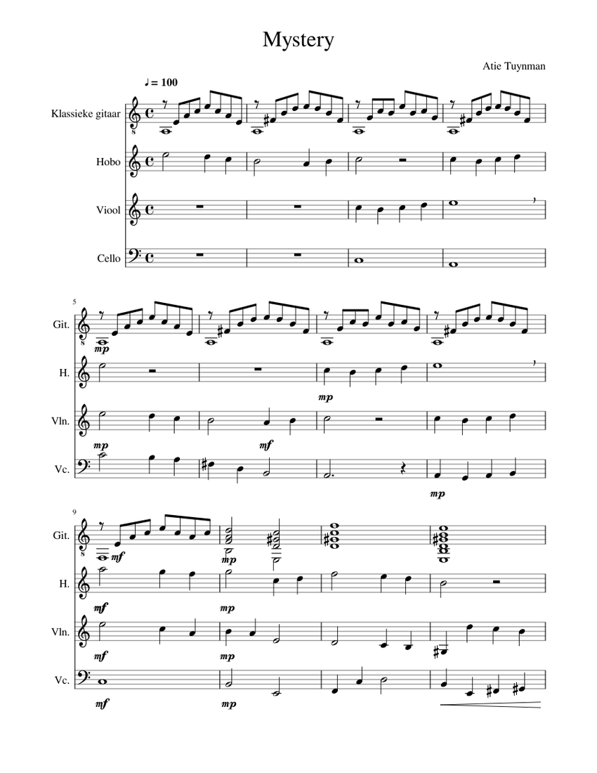 Mystery Sheet music for Oboe, Violin, Cello, Guitar (Mixed Quartet ...