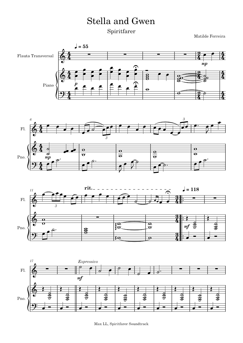 Stella and Gwen - flute version Sheet music for Piano, Flute (Solo ...