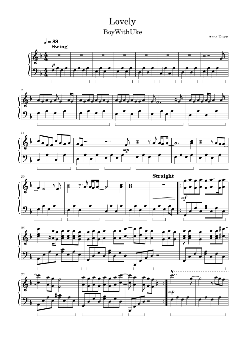 Lovely – BoyWithUke Sheet music for Piano (Solo) | Musescore.com